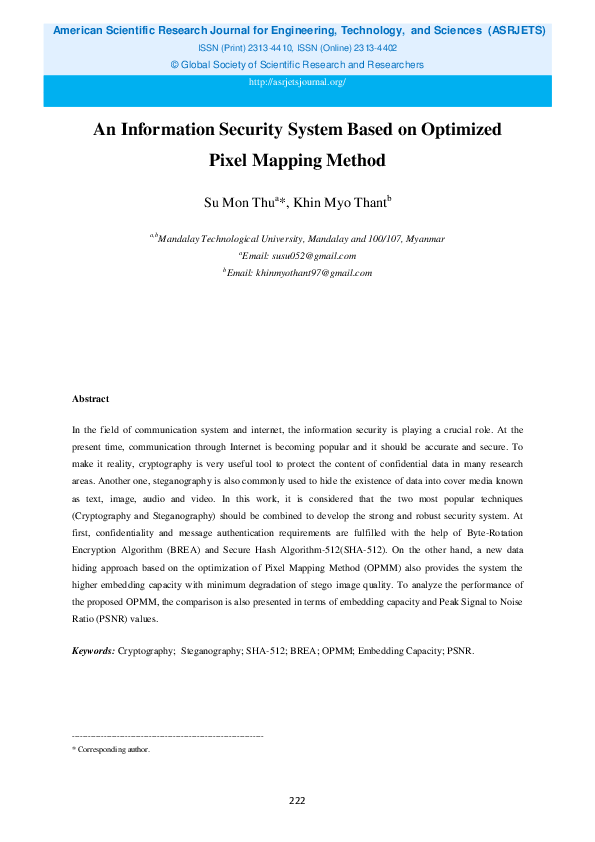 (PDF) An Information Security System Based on Optimized Pixel Mapping Method