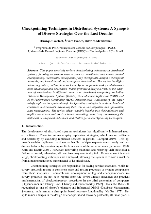 (PDF) Checkpointing Techniques in Distributed Systems: A Synopsis of Diverse Strategies Over the ...