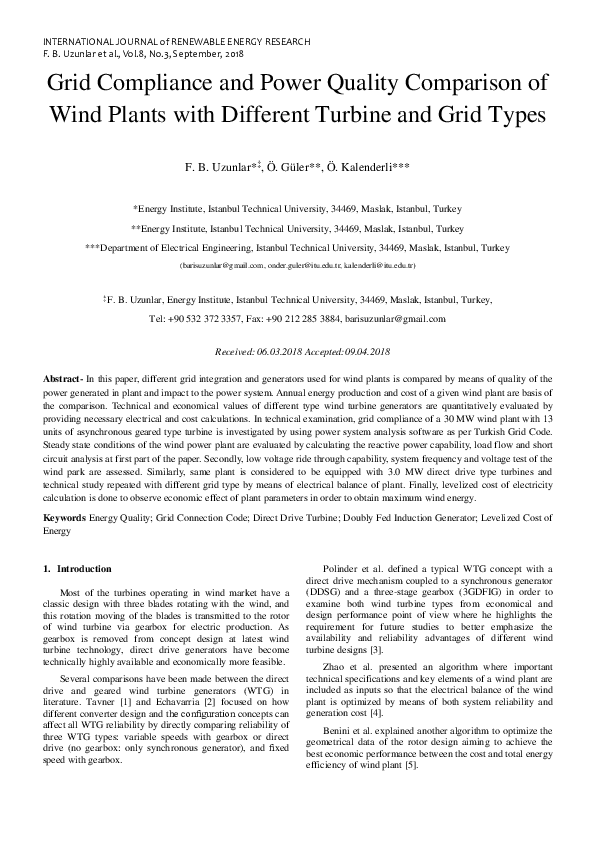 (PDF) Grid Compliance and Power Quality Comparison of Wind Plants with Different Turbine and ...