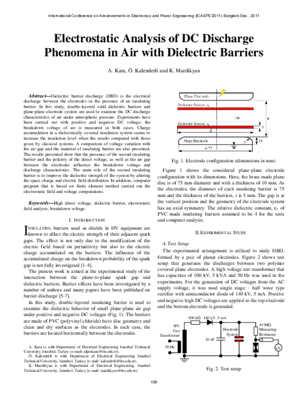 (PDF) Electrostatic Analysis of DC Discharge Phenomena in Air with ...