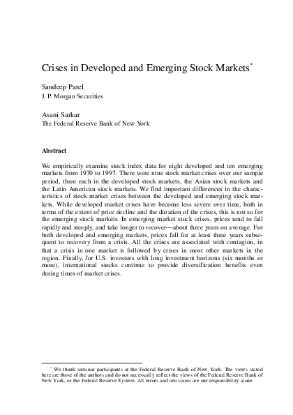 (PDF) Crises in Developed and Emerging Stock Markets