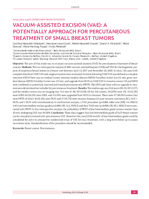 (PDF) Vacuum-Assisted Excision (Vae): A Potentially Approach for Percutaneous Treatment of Small ...