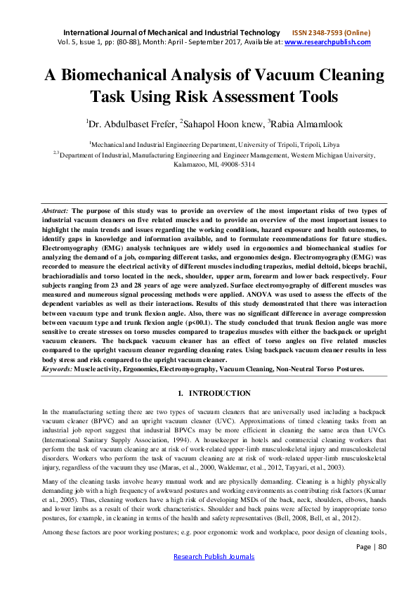 (PDF) A Biomechanical Analysis of Vacuum Cleaning Task Using Risk ...