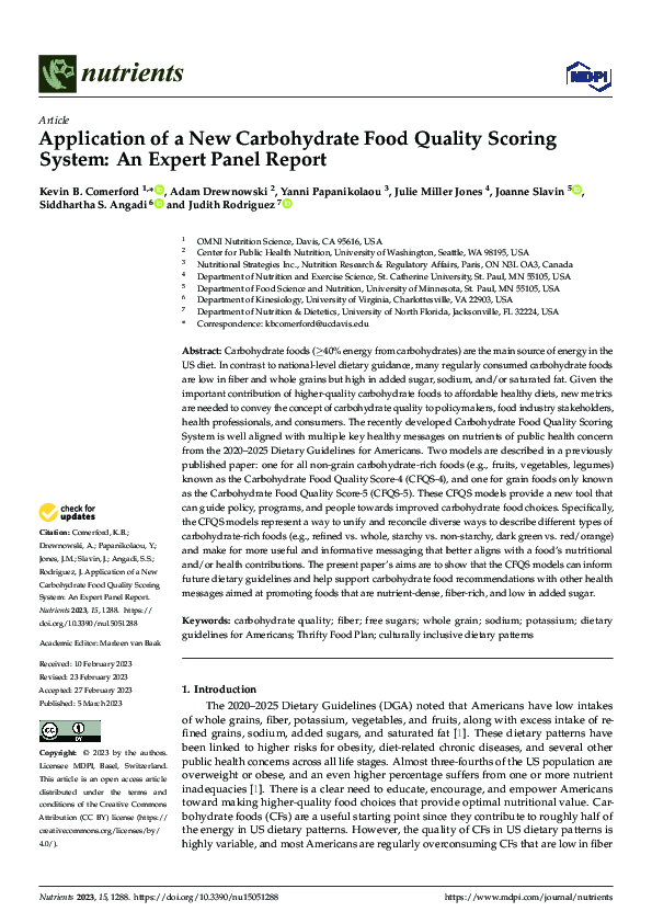 Pdf Application Of A New Carbohydrate Food Quality Scoring System An