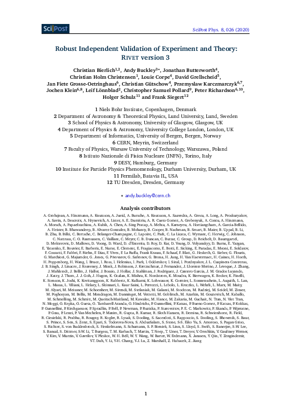 (PDF) Robust Independent Validation of Experiment and Theory: Rivet version 3 | Andy Buckley ...