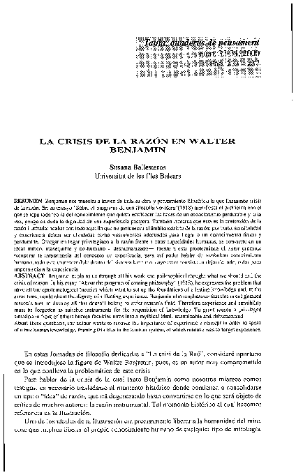 (PDF) La crisis de la razón en Walter Benjamin