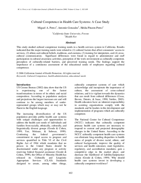 (PDF) Cultural Competence in Health Care Systems