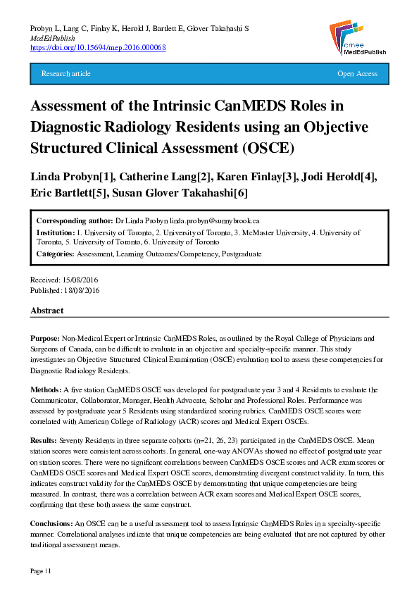 (PDF) Assessment of the Intrinsic CanMEDS Roles in Diagnostic Radiology ...