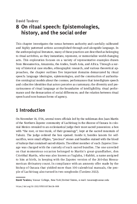 (PDF) On ritual speech: Epistemologies, history, and the social order