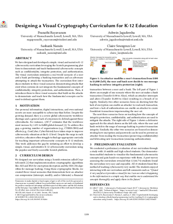 (PDF) Designing a Visual Cryptography Curriculum for K-12 Education