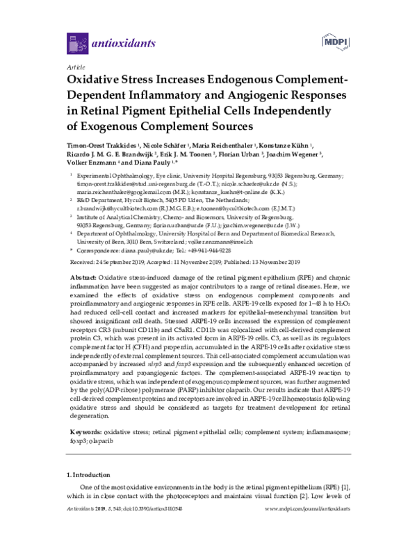 (PDF) Oxidative Stress Increases Endogenous Complement-Dependent ...