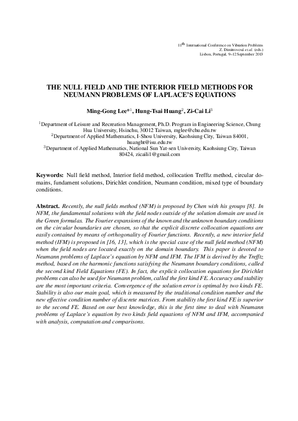 (PDF) The null field and interior field methods for Neumann problems of Laplace equations