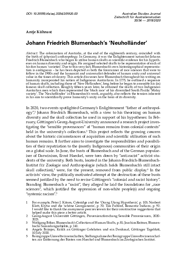 (PDF) Johann Friedrich Blumenbach’s ‘New Hollander’