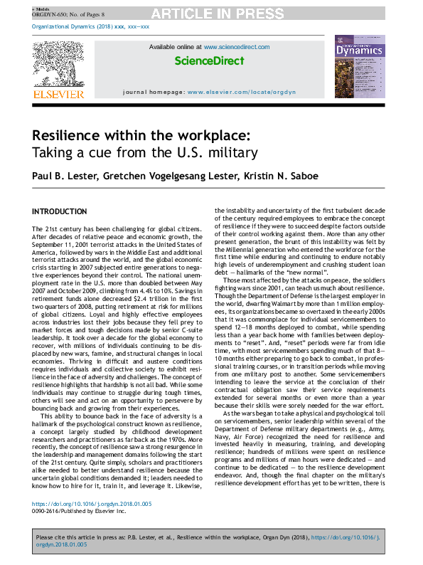 (PDF) Resilience within the workplace