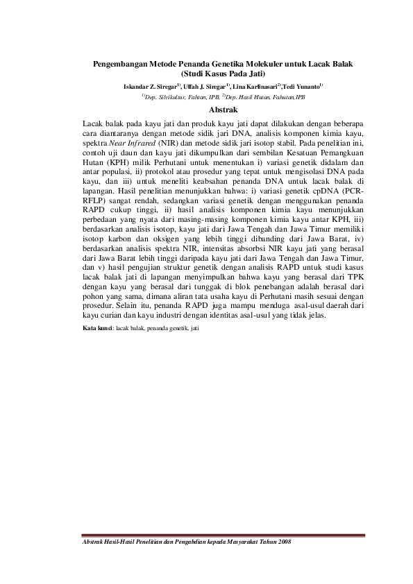 (PDF) Pengembangan metode penanda genetika molekuler untuk lacak balak ...