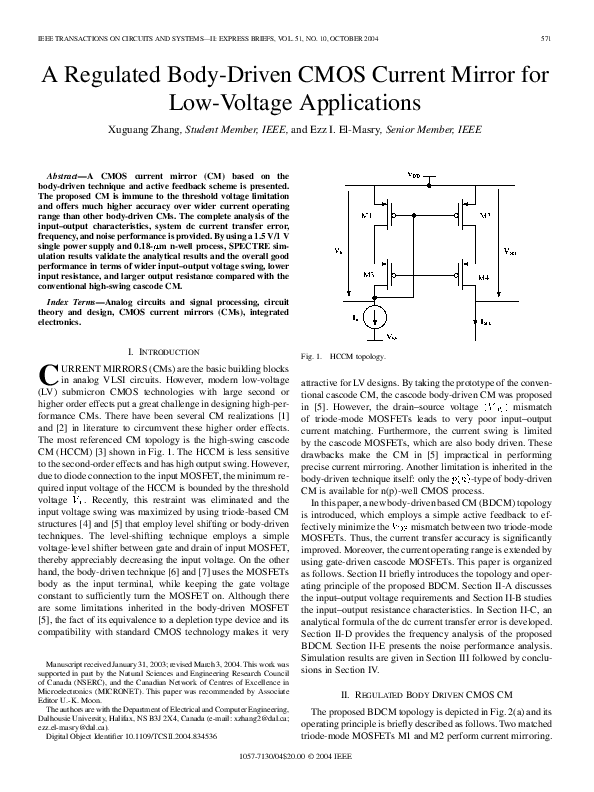 (PDF) A Regulated Body-Driven CMOS Current Mirror for Low-Voltage Applications