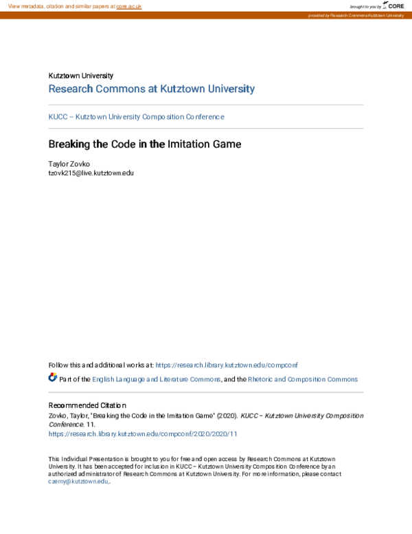 (PDF) Breaking the Code in the Imitation Game