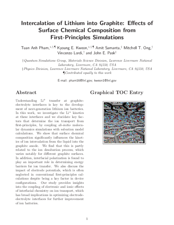 (PDF) Intercalation of Lithium into Graphite: Effects of Surface ...