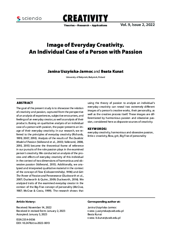 (PDF) Image of Everyday Creativity. An Individual Case of a Person with ...