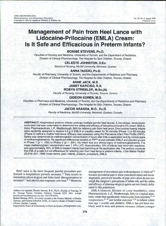 (PDF) Management of Pain from Heel Lance with Lidocaine-Prilocaine ...