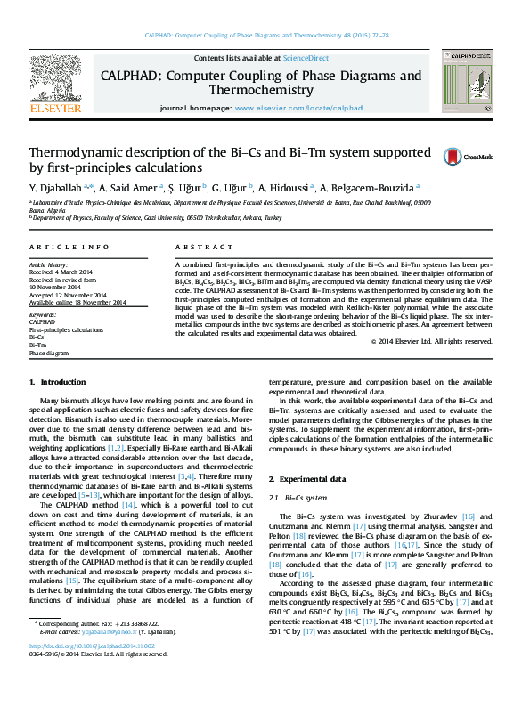 (PDF) Thermodynamic description of the Bi–Cs and Bi–Tm system supported by first-principles ...