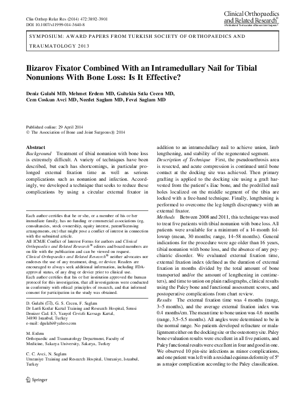 (PDF) Ilizarov Fixator Combined With an Intramedullary Nail for Tibial ...
