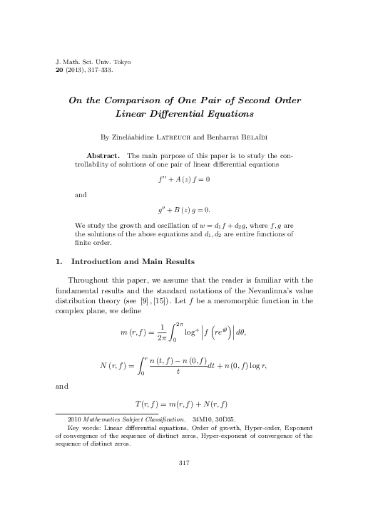 (PDF) On the comparison of one pair of second order linear differential ...