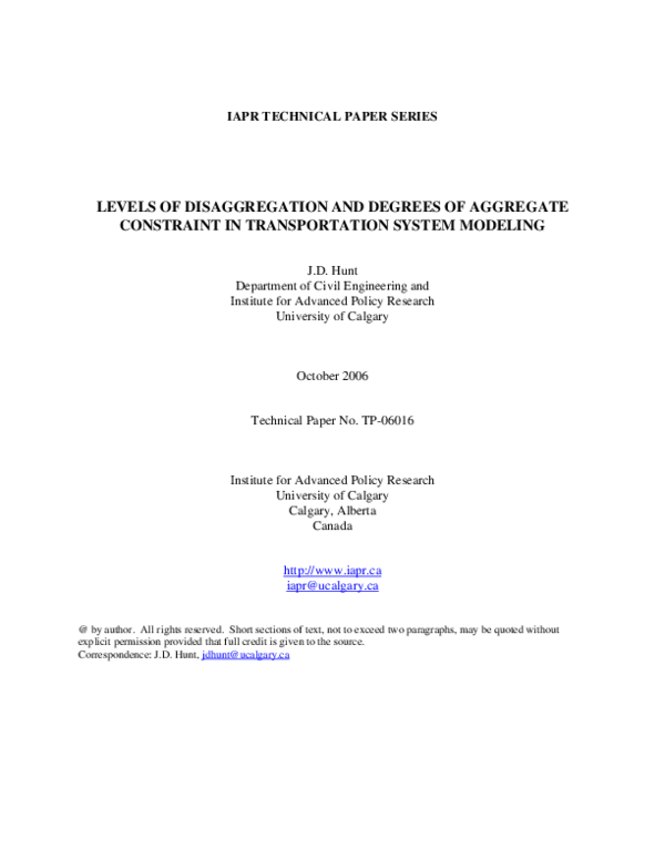 (PDF) Levels of Disaggregation and Degrees of Aggregate Constraint in Transportation System Modeling