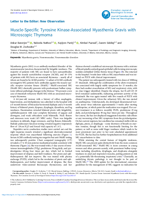 (PDF) Muscle-Specific Tyrosine Kinase-Associated Myasthenia Gravis with Microscopic Thymoma