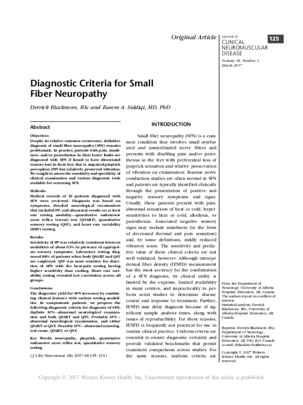 (PDF) Diagnostic Criteria for Small Fiber Neuropathy
