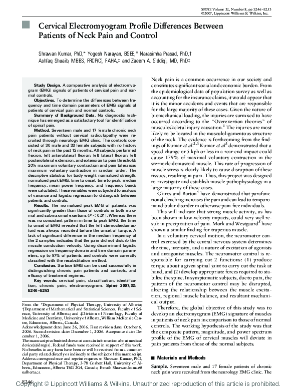 (PDF) Cervical Electromyogram Profile Differences Between Patients of ...