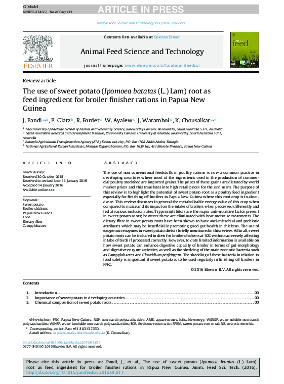 (PDF) The use of sweet potato (Ipomoea batatas (L.) Lam) root as feed ingredient for broiler ...