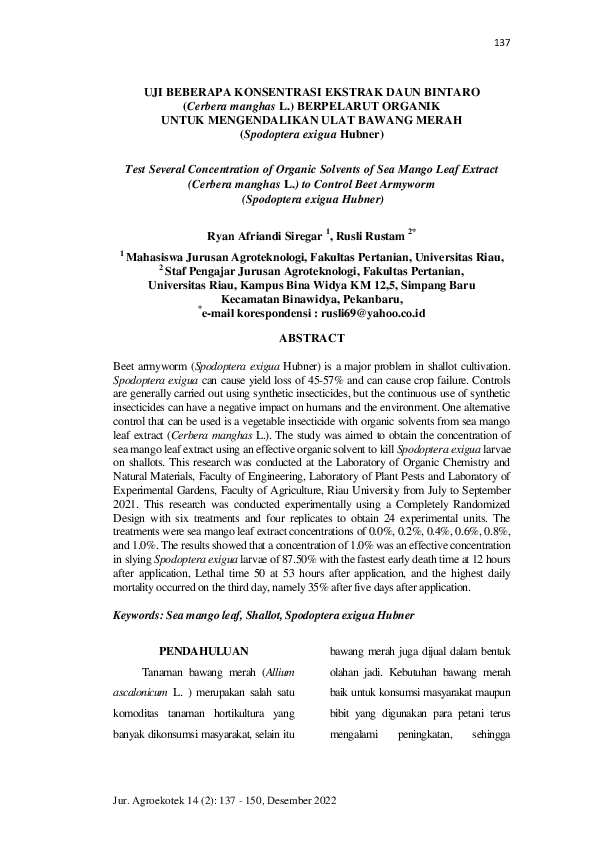 (PDF) Uji Beberapa Konsentrasi Ekstrak Daun Bintaro (Cerbera manghas L ...