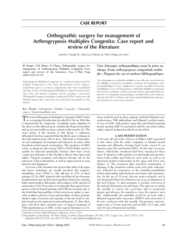 (PDF) Orthognathic surgery for management of Arthrogryposis Multiplex ...