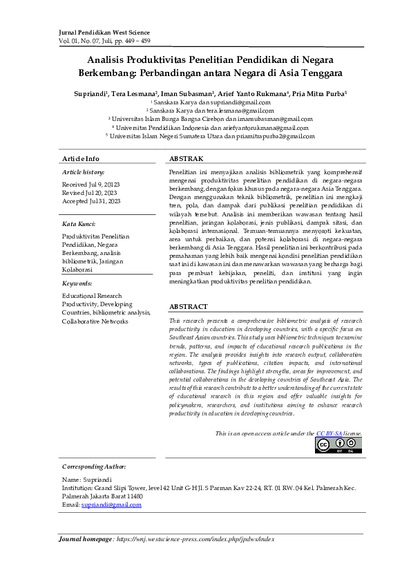 (PDF) Analisis Produktivitas Penelitian Pendidikan di Negara Berkembang ...