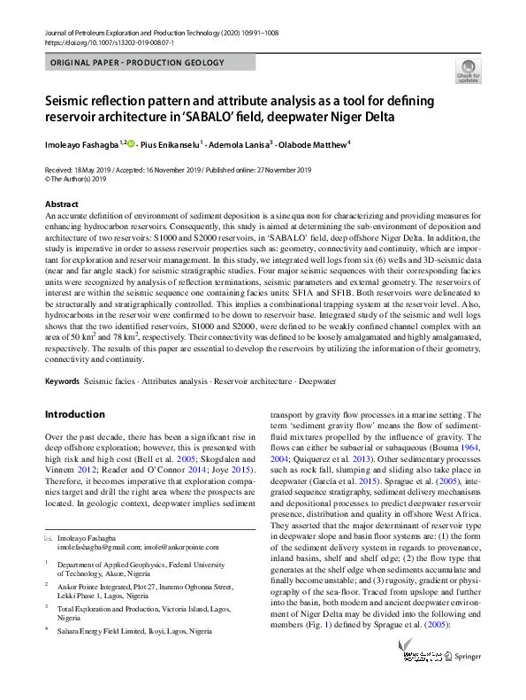 (PDF) Seismic reflection pattern and attribute analysis as a tool for defining reservoir ...