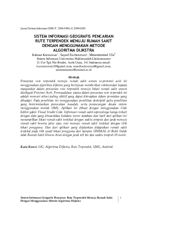 (PDF) Sistem Informasi Geografis Pencarian Rute Terpendek Menuju Rumah ...