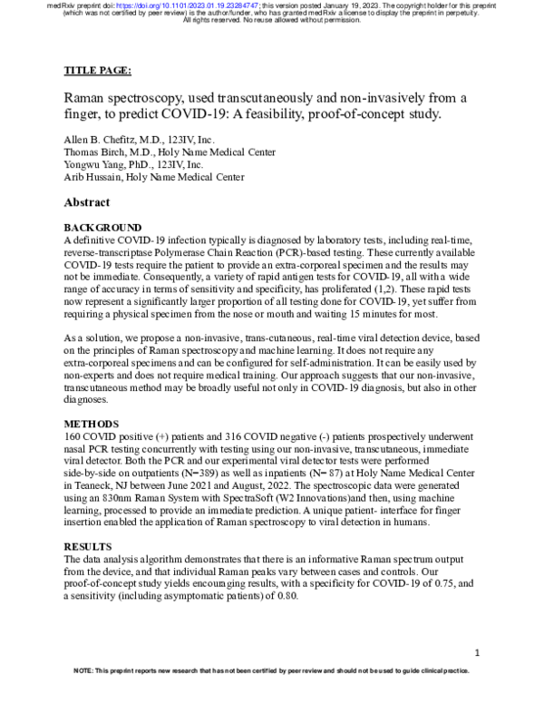 (PDF) Raman spectroscopy, used transcutaneously and non-invasively from ...