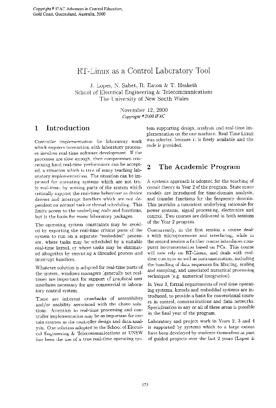 (PDF) RT-Linux as a Control Laboratory Tool