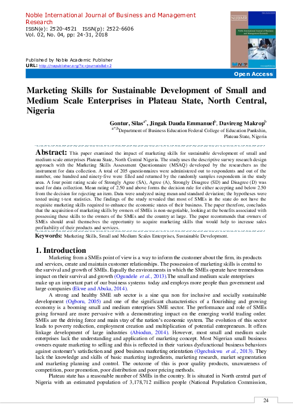 (PDF) Marketing Skills for Sustainable Development of Small and Medium Scale Enterprises in ...
