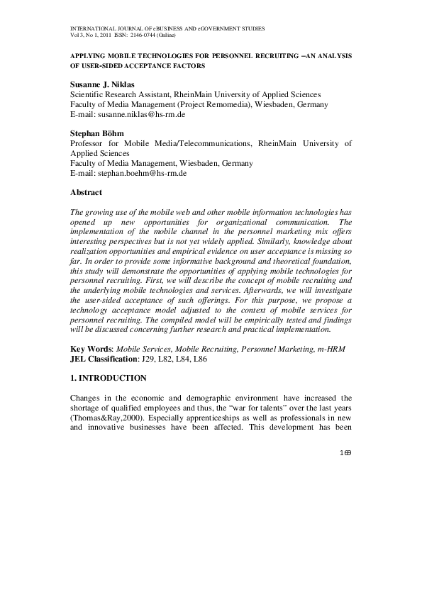 (PDF) Applying Mobile Technologies for Personnel Recruiting –An ...