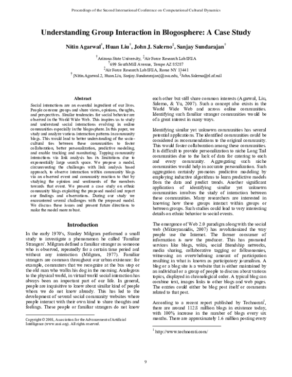 (PDF) Understanding group interaction in blogosphere: a case study