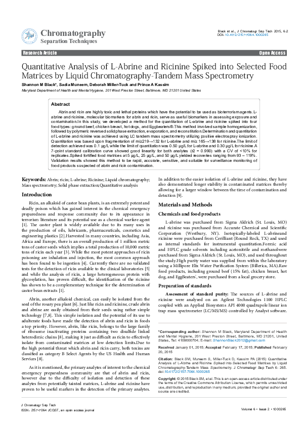 (PDF) Quantitative Analysis of L-Abrine and Ricinine Spiked into ...