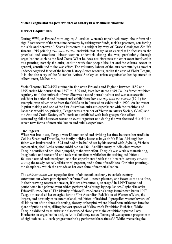 (PDF) Violet Teague and the performance of history in war-time Melbourne