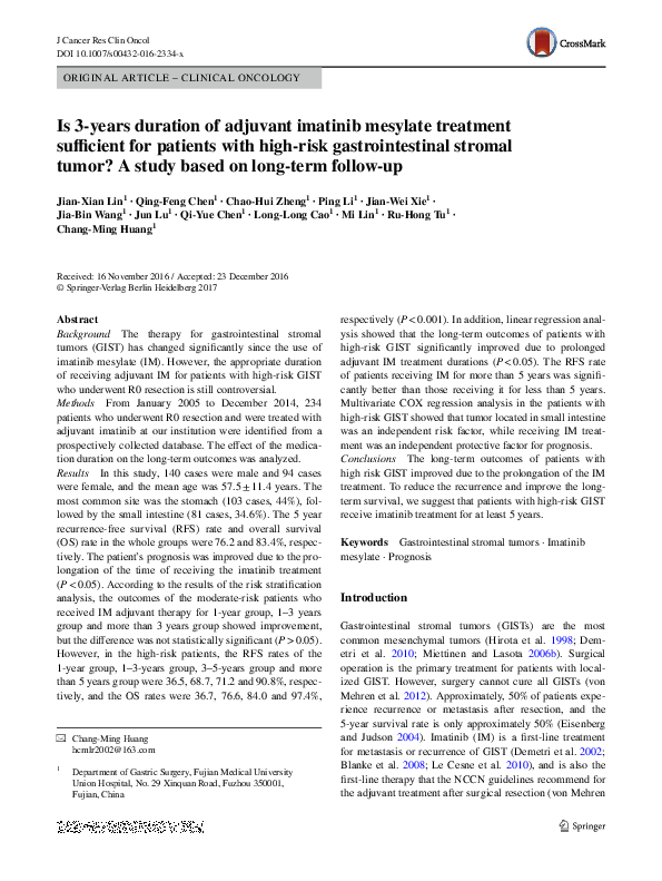 (PDF) Is 3-years duration of adjuvant imatinib mesylate treatment ...