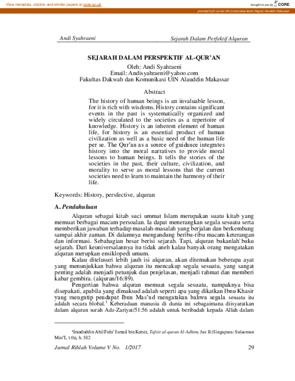 (PDF) Sejarah Dalam Perspektif Al-Qur’An