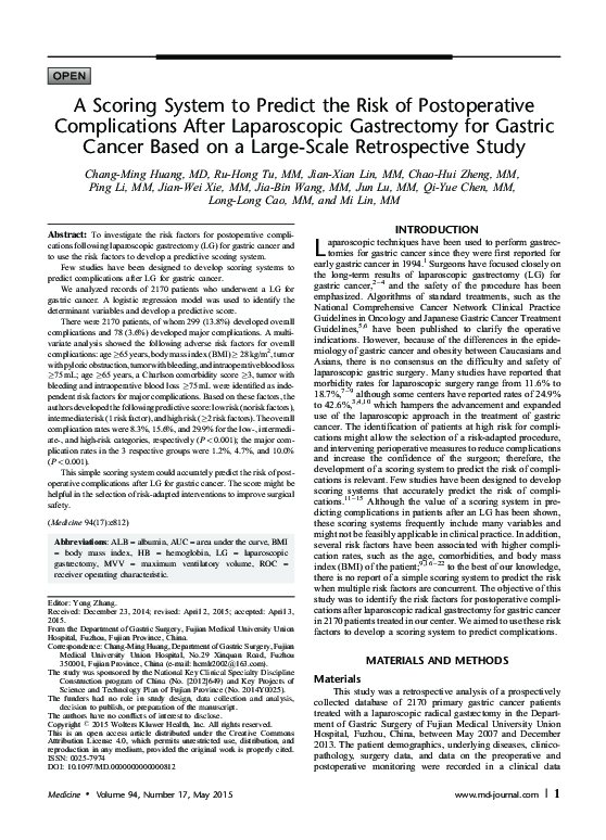 (PDF) A scoring system to predict the risk of postoperative complications after laparoscopic ...