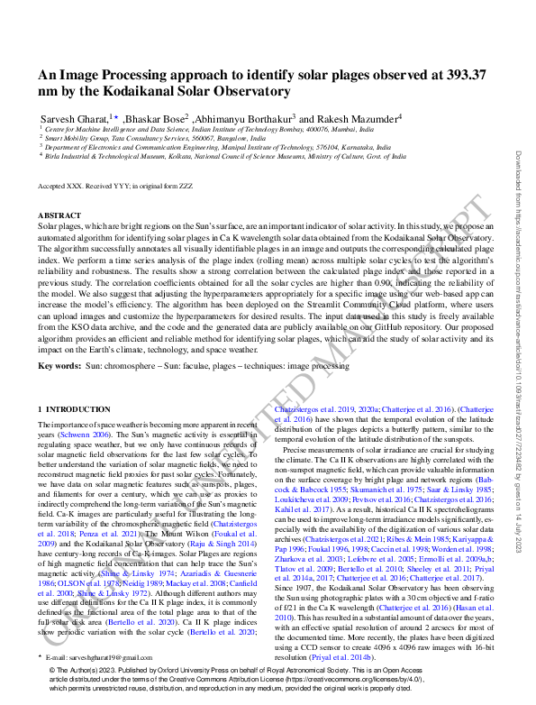 (PDF) An image processing approach to identify solar plages observed at ...
