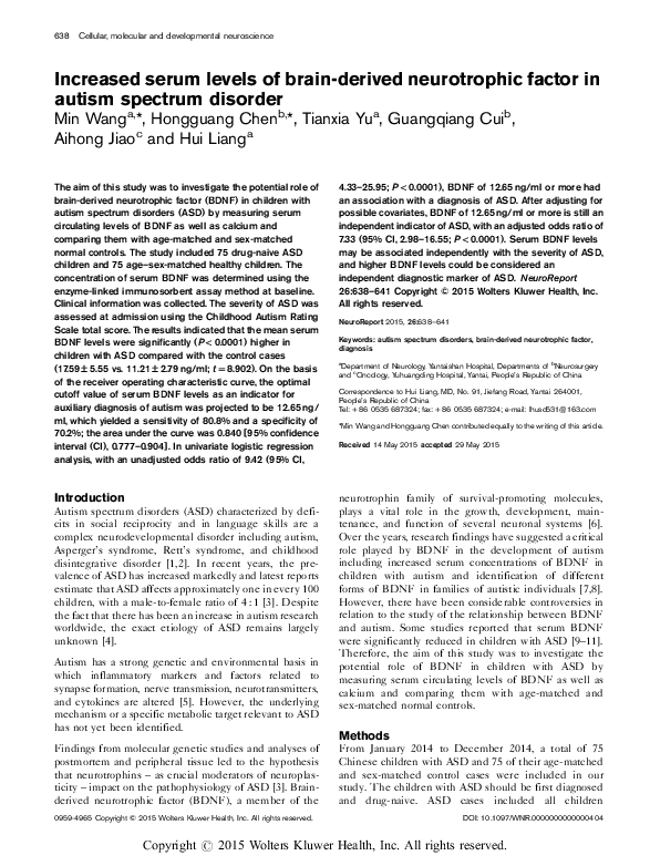 (PDF) Increased serum levels of brain-derived neurotrophic factor in ...