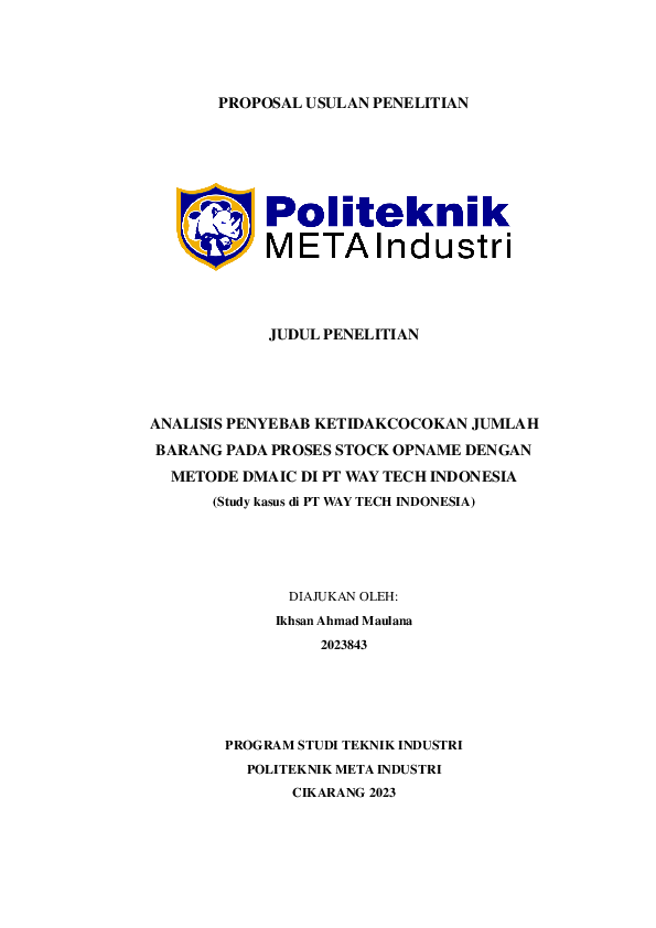 (PDF) PROPOSAL USULAN PENELITIAN JUDUL PENELITIAN ANALISIS PENYEBAB ...